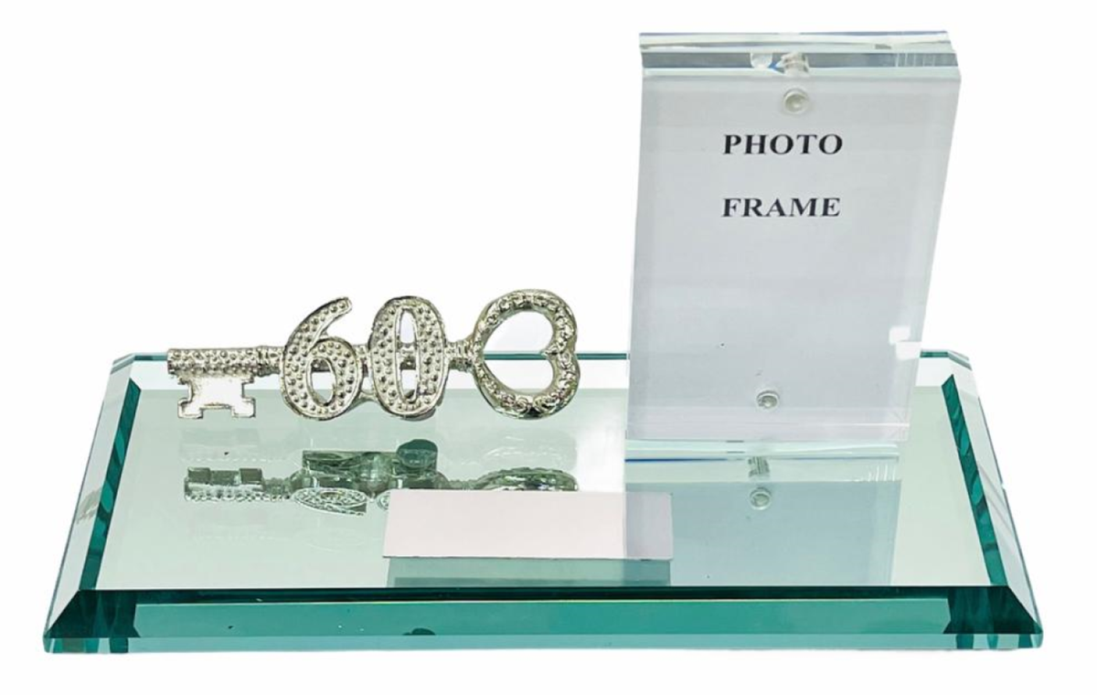 60th Key on Mirror Glass base engraving plate + Magnetic photo Frame ...