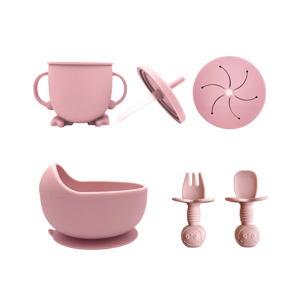 Baby Silicone 6-Piece Feeding Set: 3 in 1 Sippy Cup, Bowl, Spoon & Fork ...