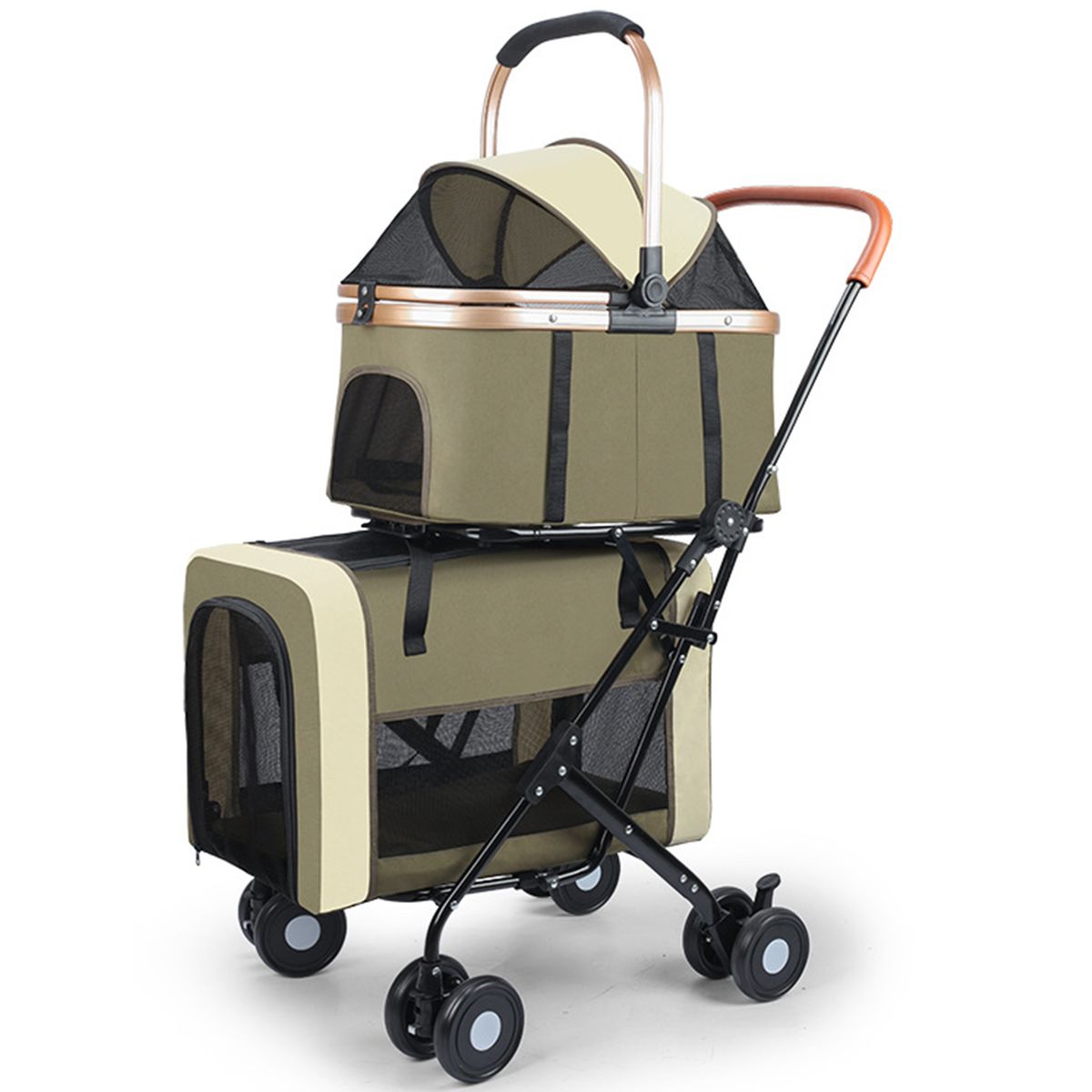Double Pet Stroller Green 2 Detachable Carrier Cages, Portable Dog ...