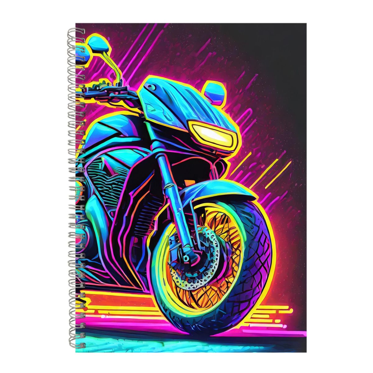 Neon Art A4 Notebook for Work Trendy Colorful Bikes Graphic Present 071 ...