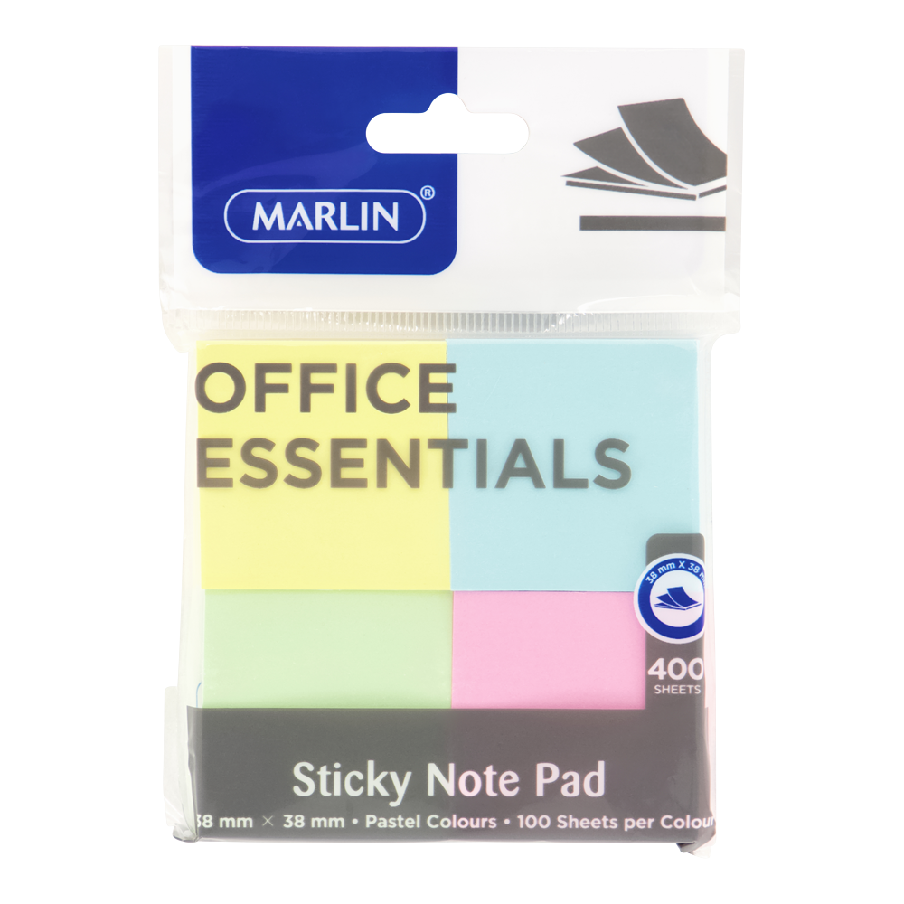 Marlin - Sticky Note Pad 38x38mm 100 Sheets X 4 - Pastel - 12 Pack ...
