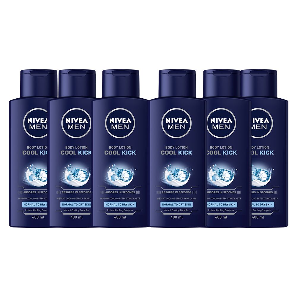 NIVEA MEN Cool Kick Body Lotion with Instant Cooling Complex, 6x400ml ...