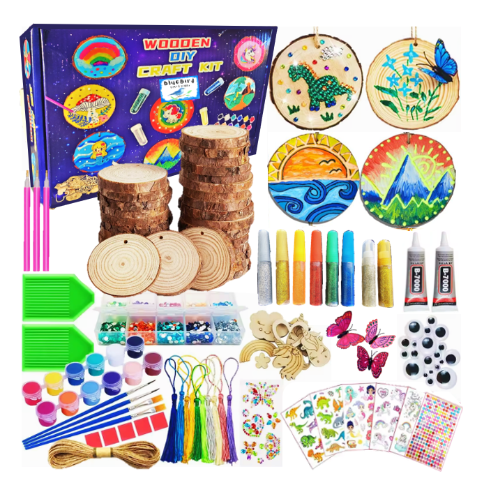 Kids DIY Arts & Crafts Kit with Wooden Coasters Paint&Accessories ...