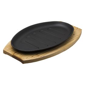 Regent Cookware Cast Iron Oval Steak Plate on a Wooden Board ...