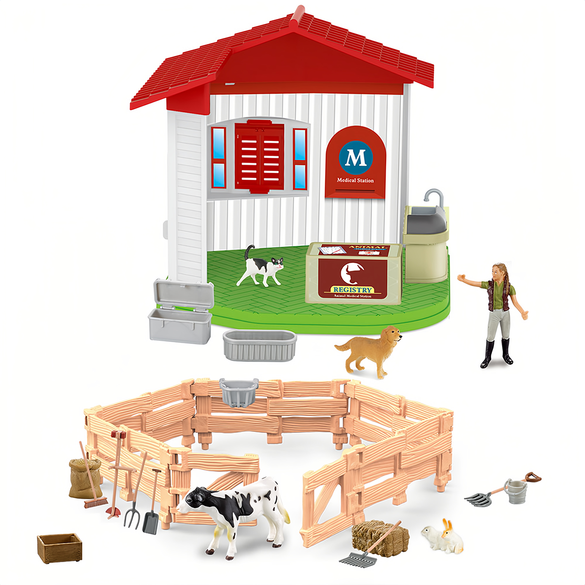 Farm Animal Toys Set Farmer Figures Fence Playset Kid Child Toddler ...