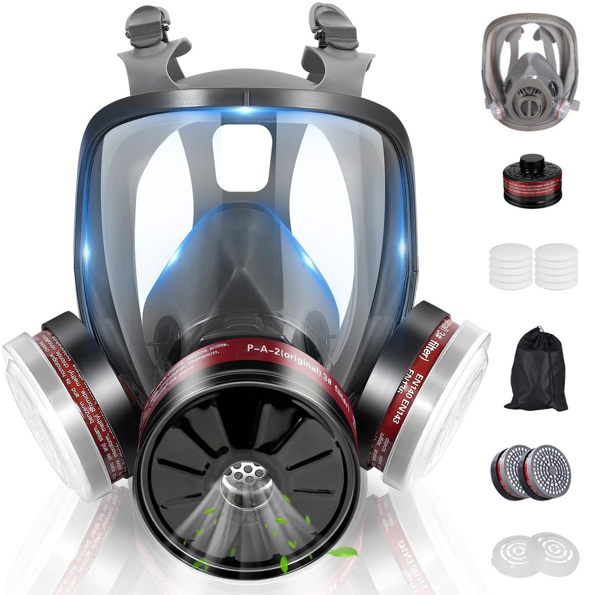 Full Face Reusable Gas Mask 40mm Filter Anti-fog Lens Safety Protection ...
