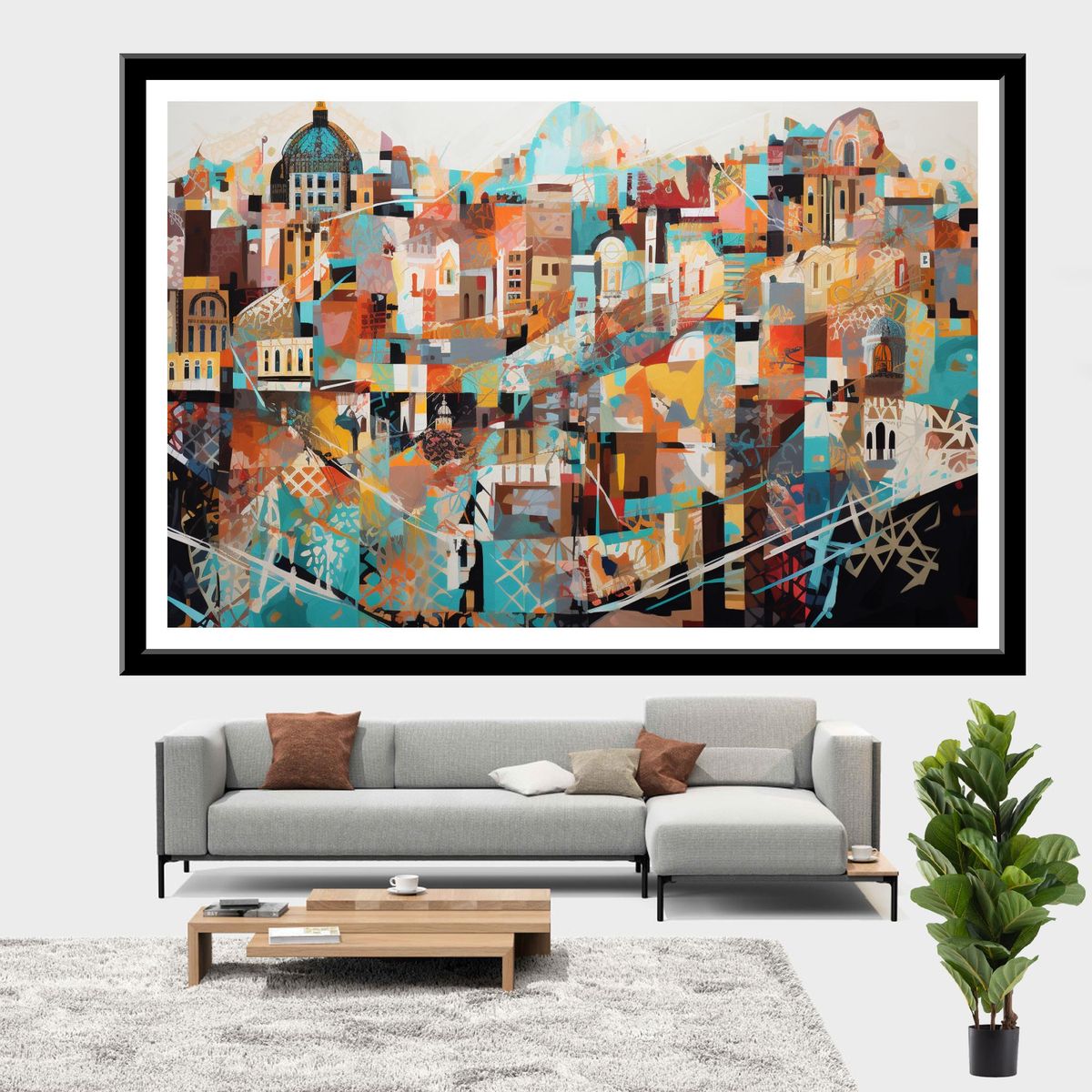 Wall Art Unframed - In This Abstract Piece Fragmented Shapes & Overl ...