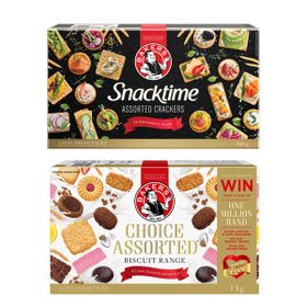 Bakers Choice Assorted Range Biscuits 1kg And Snack time Crackers 800g ...