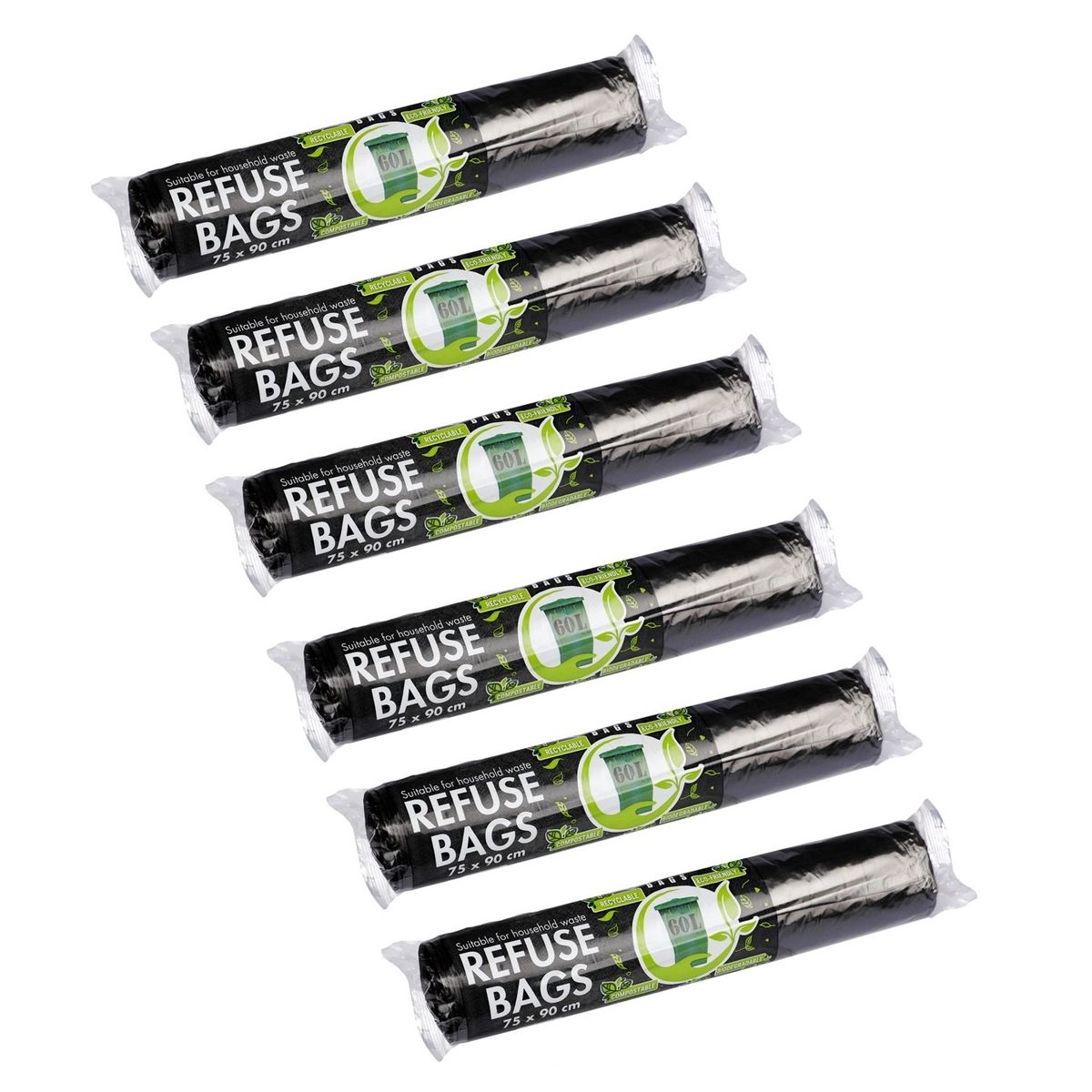 Biodegradable Black Refuse Bags 75cm x 90cm (10 Bags per Roll) Pack of ...