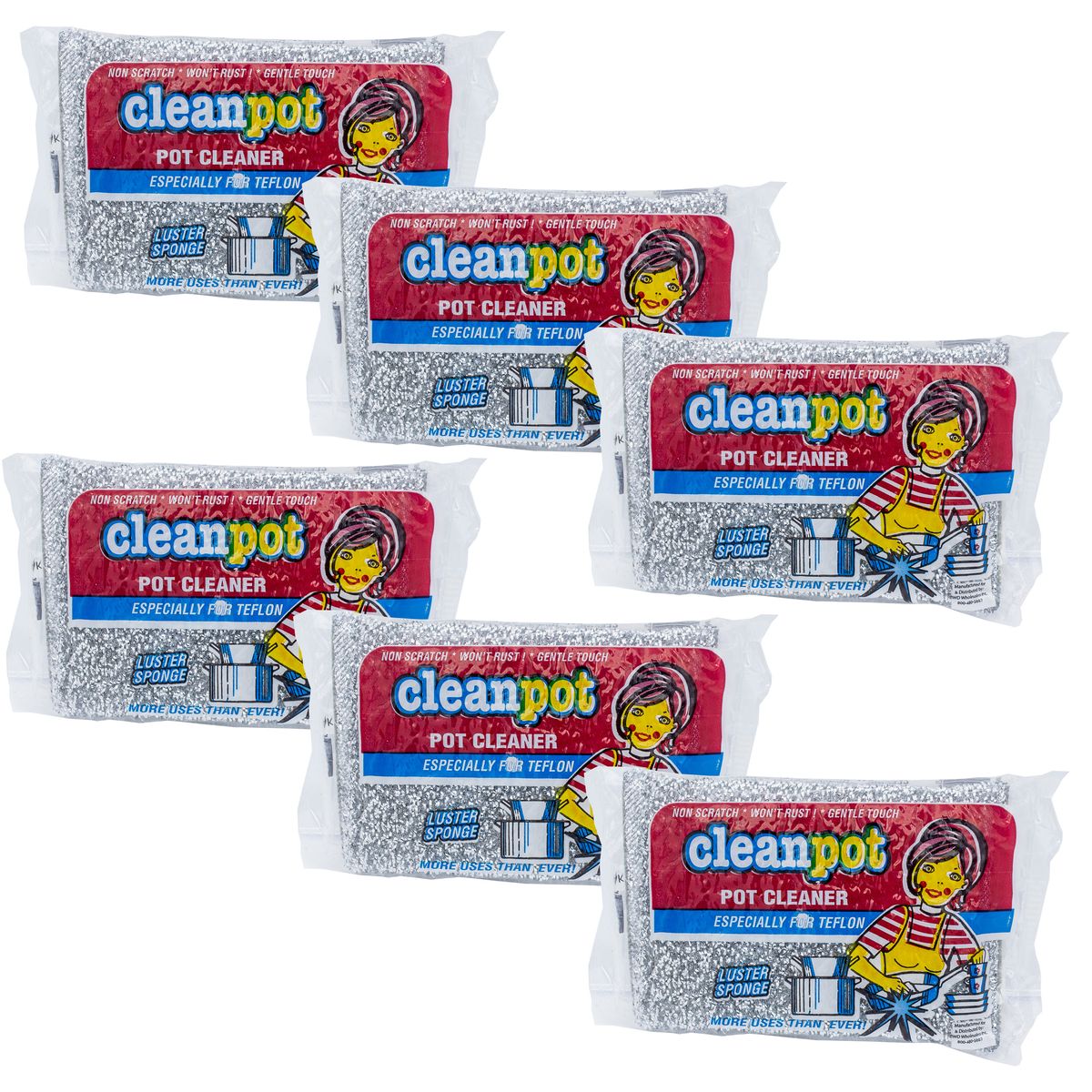 Silver Cleanpot Luster Sponge Ideal for Removing Burnt Food - 6 Pack ...