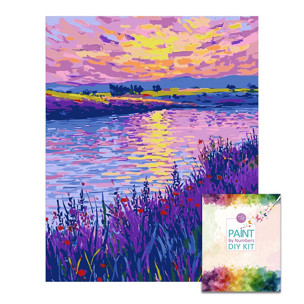 Easy Craft Paint by Number DIY Kit, 50x40cm- Beautiful Purple Lake ...