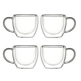 Double Wall Glasses Tea Cups Coffee Mugs Coffee Cups with Handle - 4 x ...