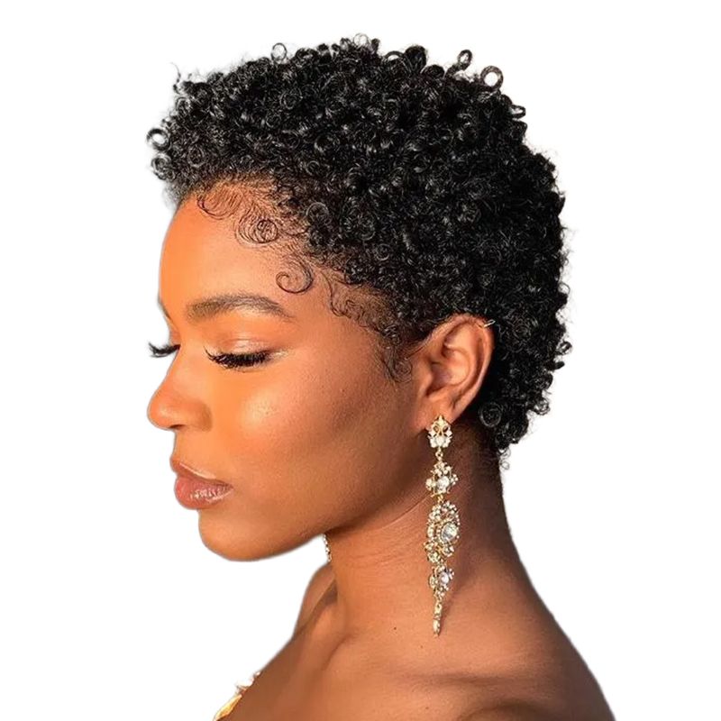 VSP Machine No Glue Human Hair-Brazilian Hair Afro Curly Pixie Cut Wigs ...