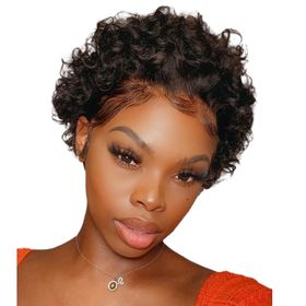 Short Curly Pixie Cut 13X1 Deep Wave Machine Made Human Hair ...
