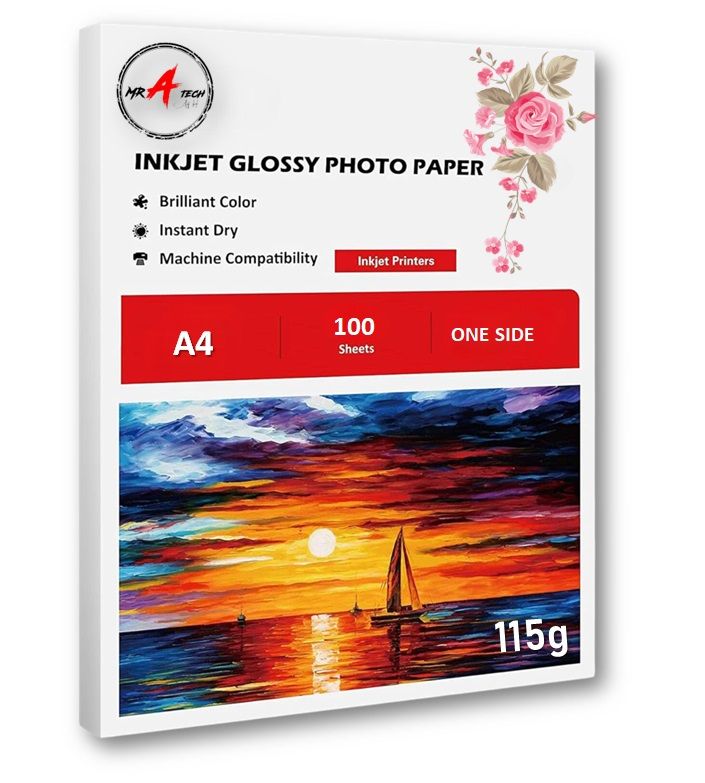 MR A TECH A4 Premium Glossy Inkjet Paper 115gsm, A4 100 Sheets Photo ...