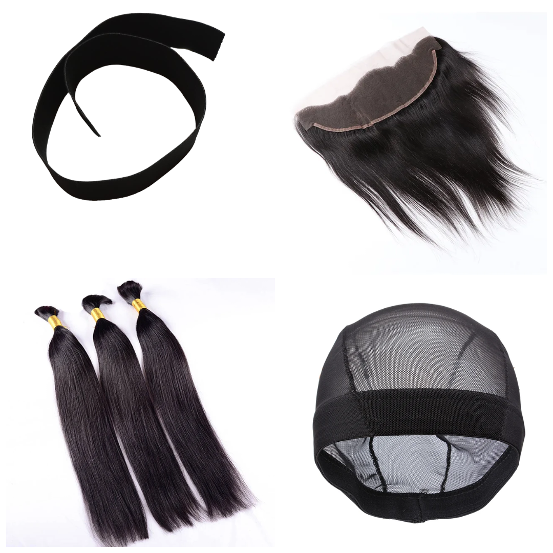 Brazilian Hair Bundles With Full Lace Frontal Closure Wig Cap Elastic ...