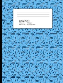 College Ruled 200 Pages: Light Blue Music Notes Composition Notebook ...