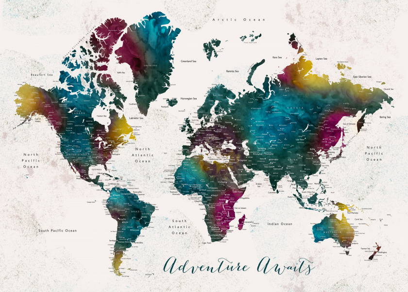 Wall Art Canvas - Adventure Awaits World Map with Cities | Shop Today ...