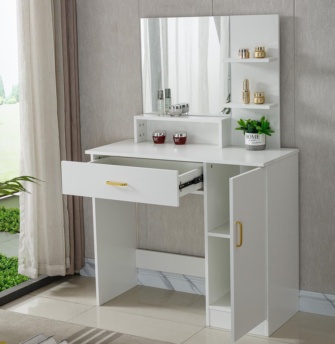 Dressing Table with Mirror Makeup Vanity Desk with Storage Drawer ...