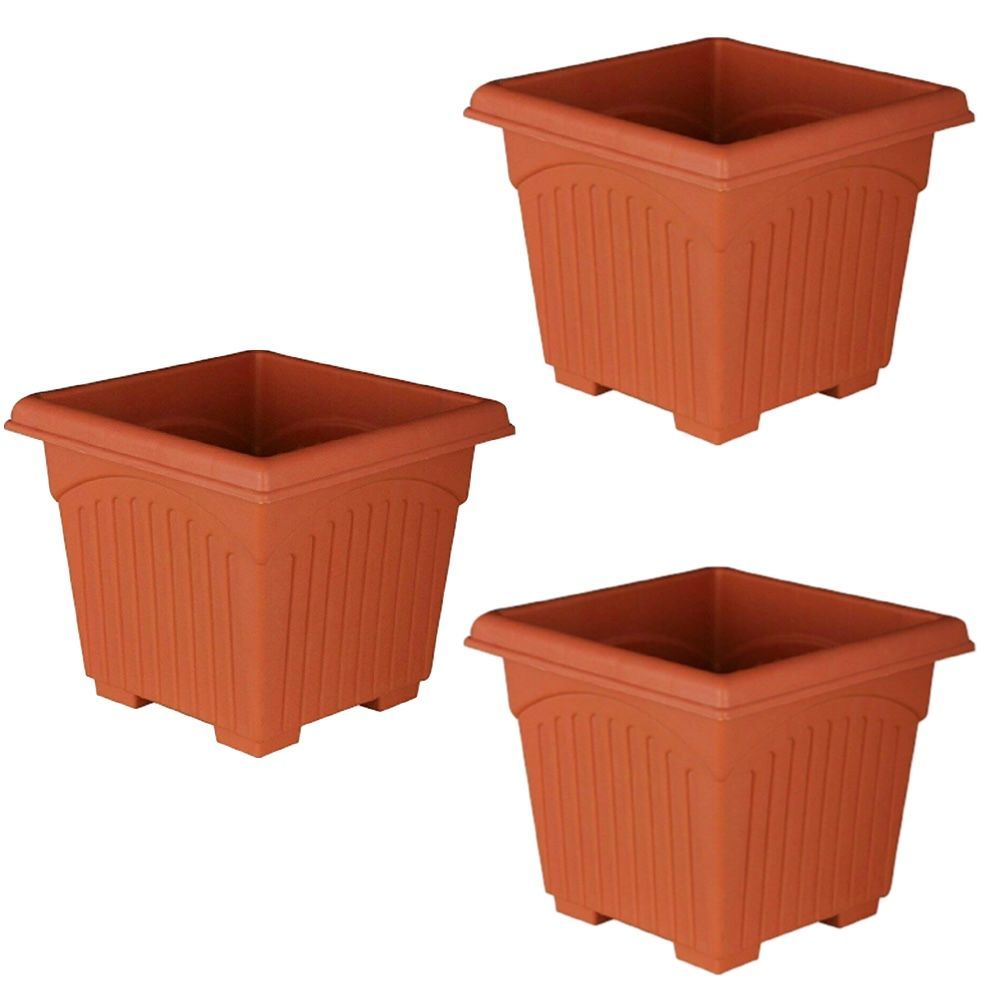 Garden Square Lightweight Orange Planter Pot 3-Piece, 23cm - Special ...