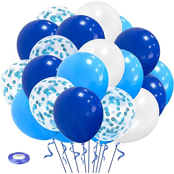 50 Piece - Metallic blue and Confetti Helium Balloons (Round) | Shop ...