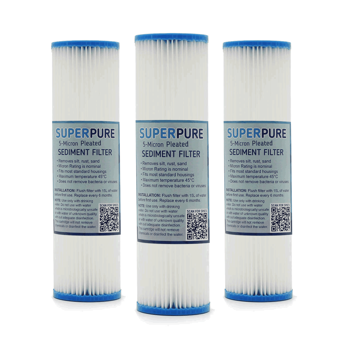 SUPERPURE 10 inch Slimline Pleated Sediment Water Filter (3-Pack ...