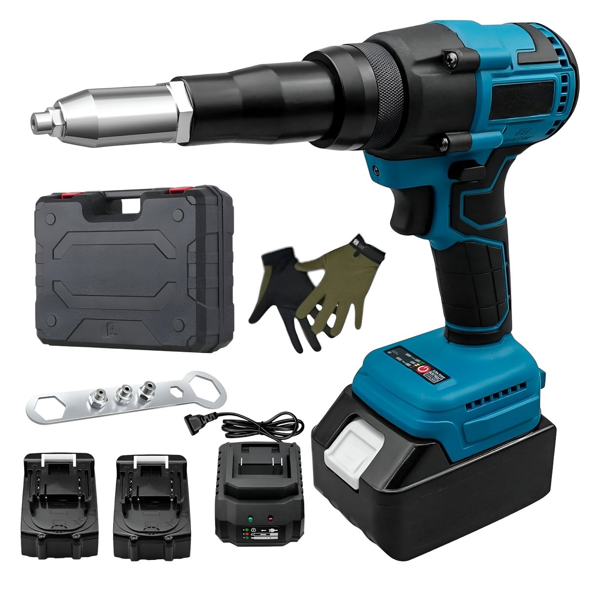 18V Wireless Handheld Rivet Gun, 2 Lithium Rechargeable Batteries ...
