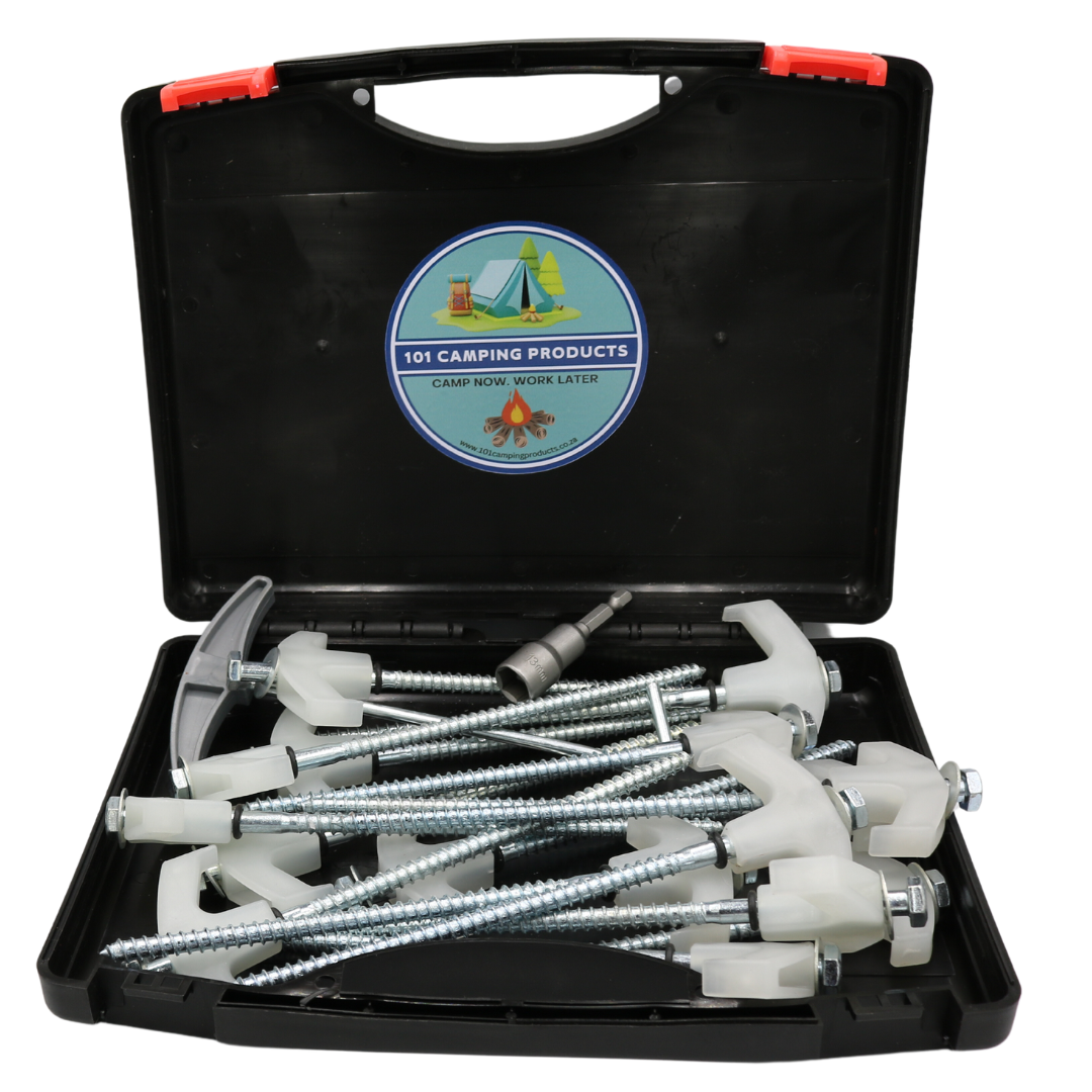 Glow-In-The-Dark Tent Peg Set with 16 pegs, Nut-Setter and Peg-Removal ...
