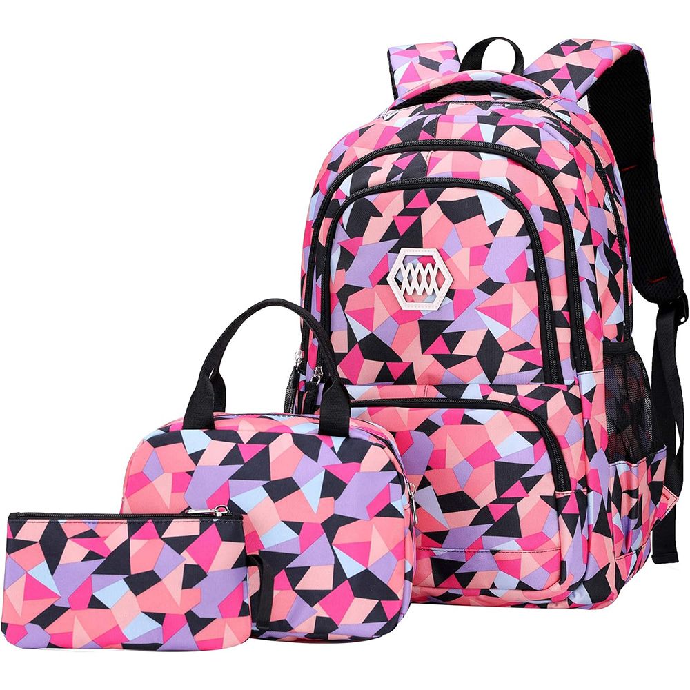 Backpack 3 Pieces Set Geometric Prints Waterproof Schoolbag Shop