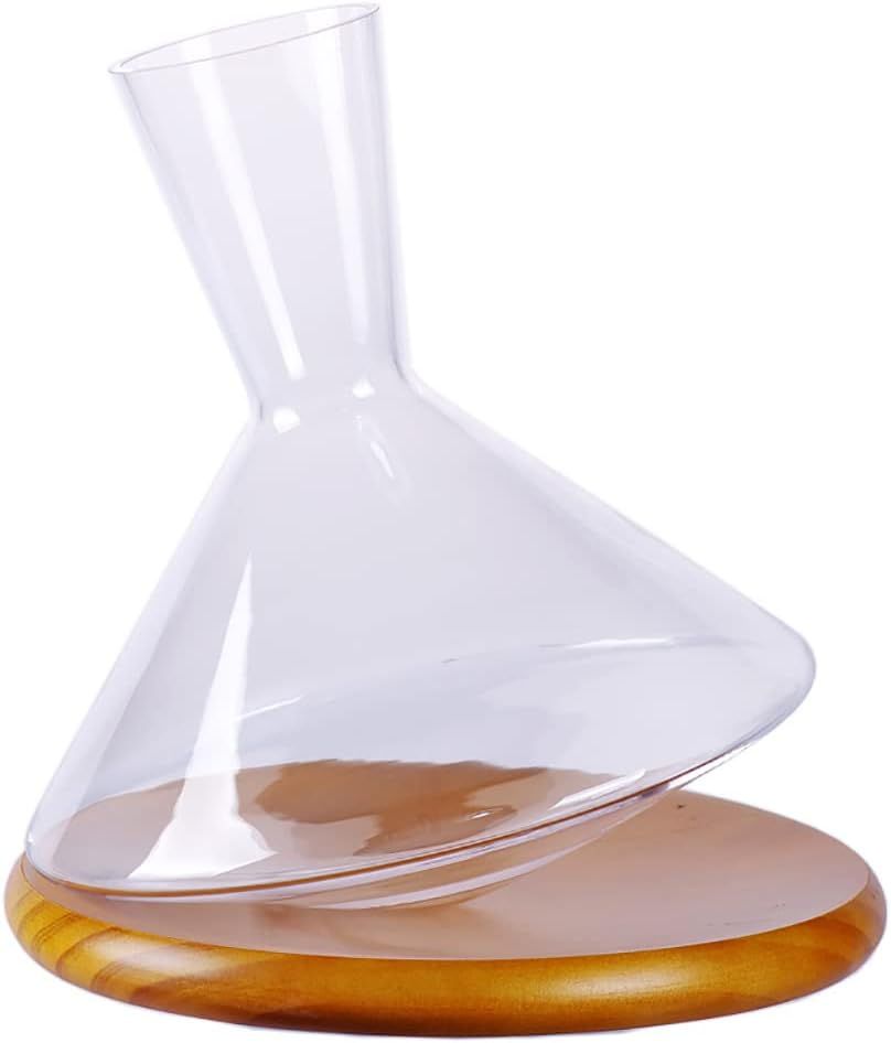 Wine Decanter 360 Rotating Wine Carafe with Wooden Base 1400ML Glass ...