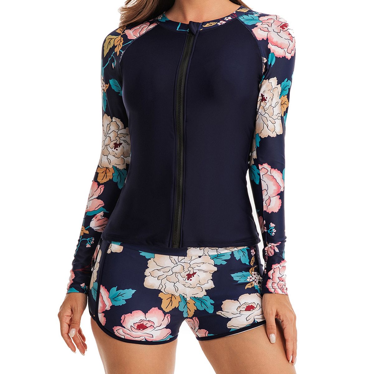 Swimsuits with Shorts Long Sleeve Athletic Swim Tops Swimwear for Woman ...