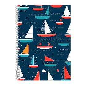 Boats_22 A4 Notebook Spiral Lined Boat Patterns Graphic Notepad Present ...