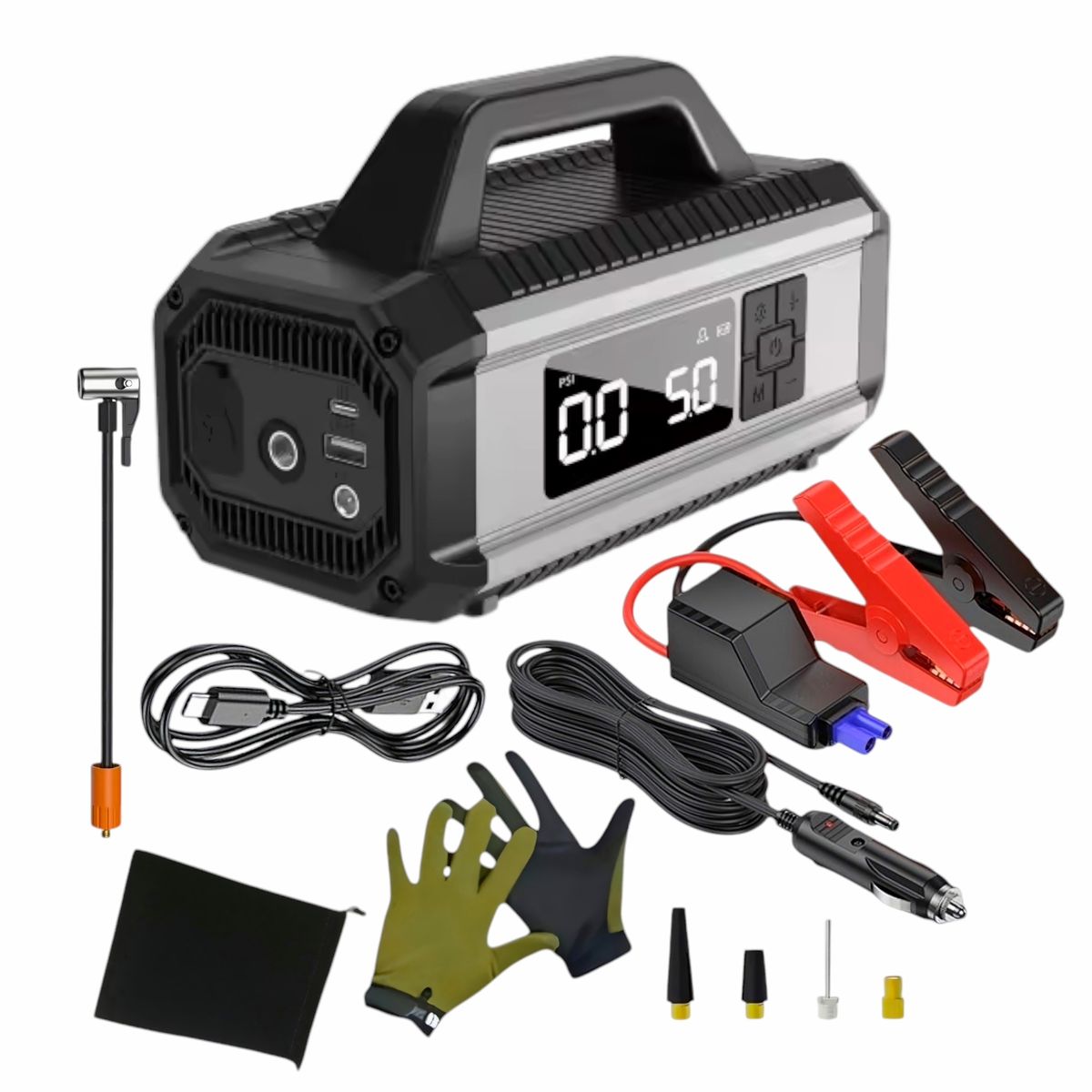 4 In 1 Emergency Jump Starter, Air Pump, Power Bank, Flashlight ...