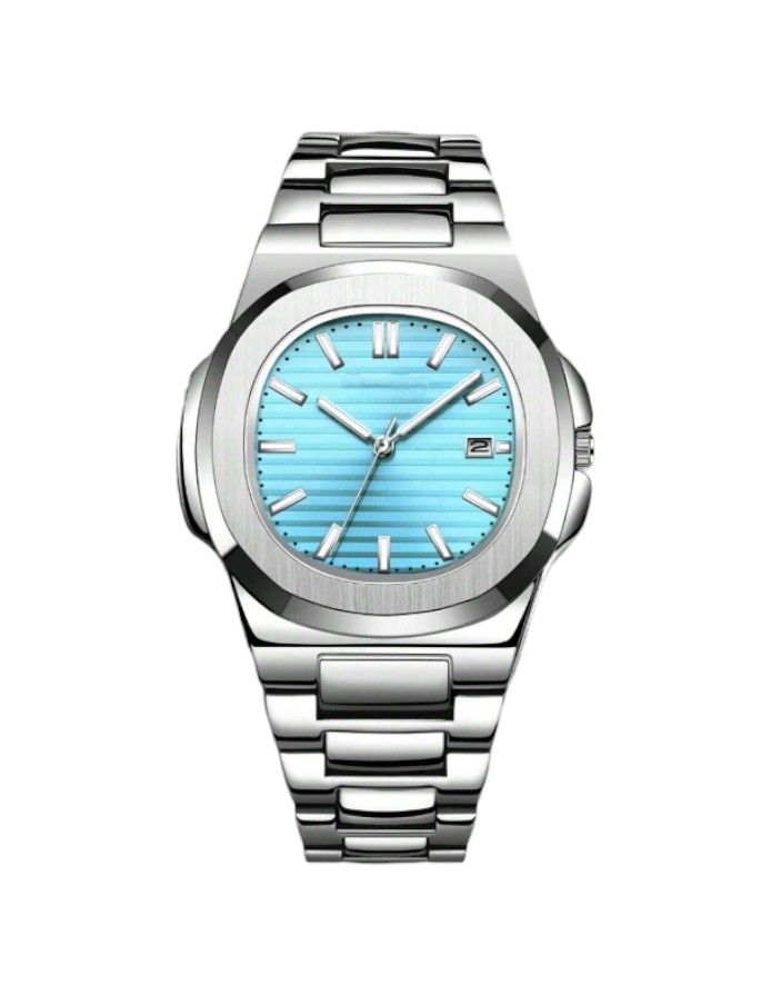Stainless Steel Quartz Watch With Chronograph Function - Silver/Teal ...