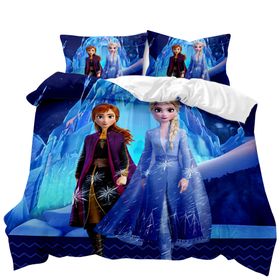 Frozen Elsa & Anna 3D Printed Double Bed Duvet Cover Set - Blue | Shop ...