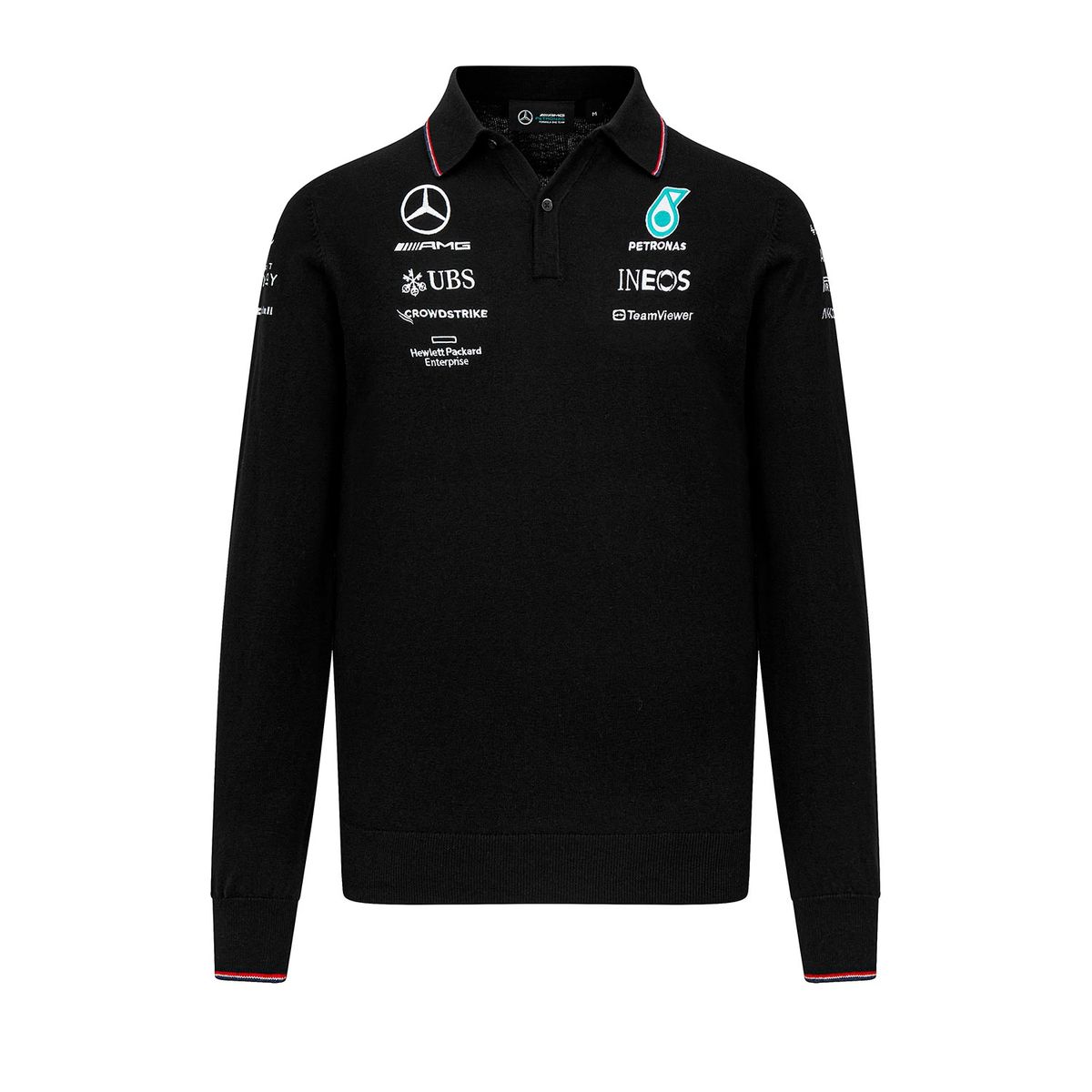 2023 Mercedes AMG Petronas F1 Mens Knitted Long Sleeve Team Polo Shirt ...