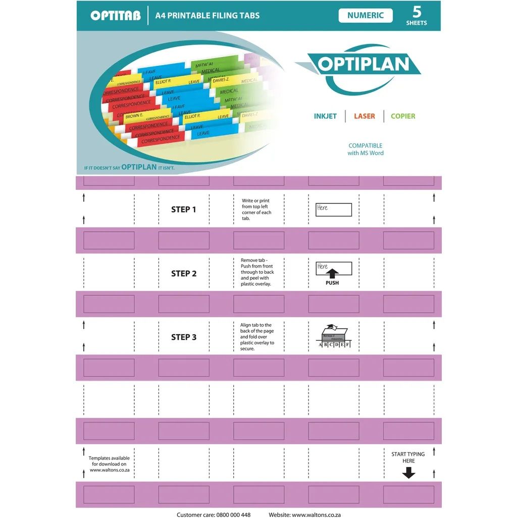 Optiplan Opti Tabs Numeric A4 (Pack 200) Purple x2 | Shop Today. Get it ...