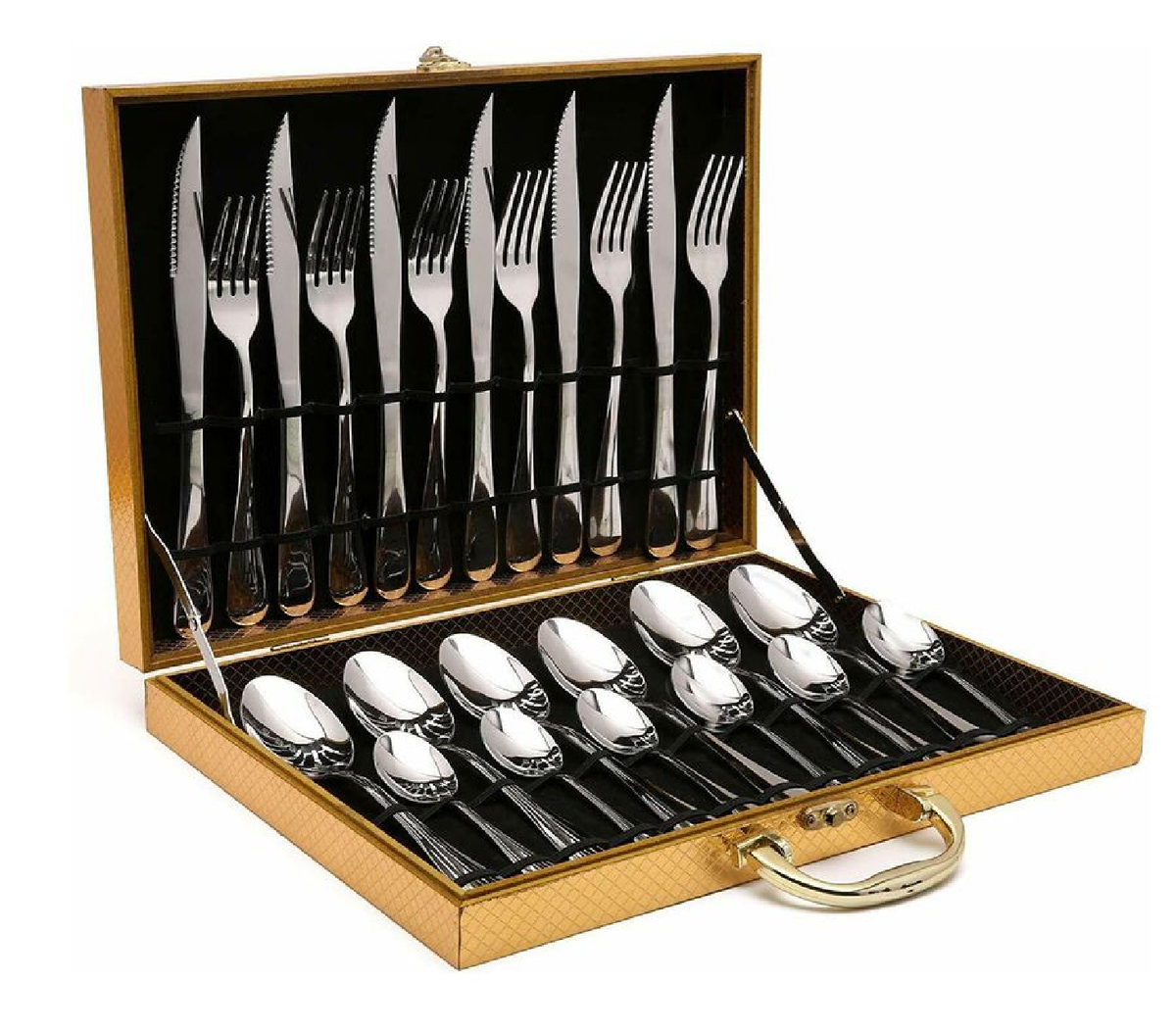 Stylish 24-Piece Stainless Steel Cutlery Set in a Golden Gift Box ...