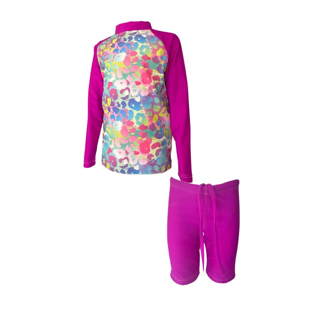 Kids Swim Two Piece Set: Rash Guard Vest and Shorts Pastel Leopard ...
