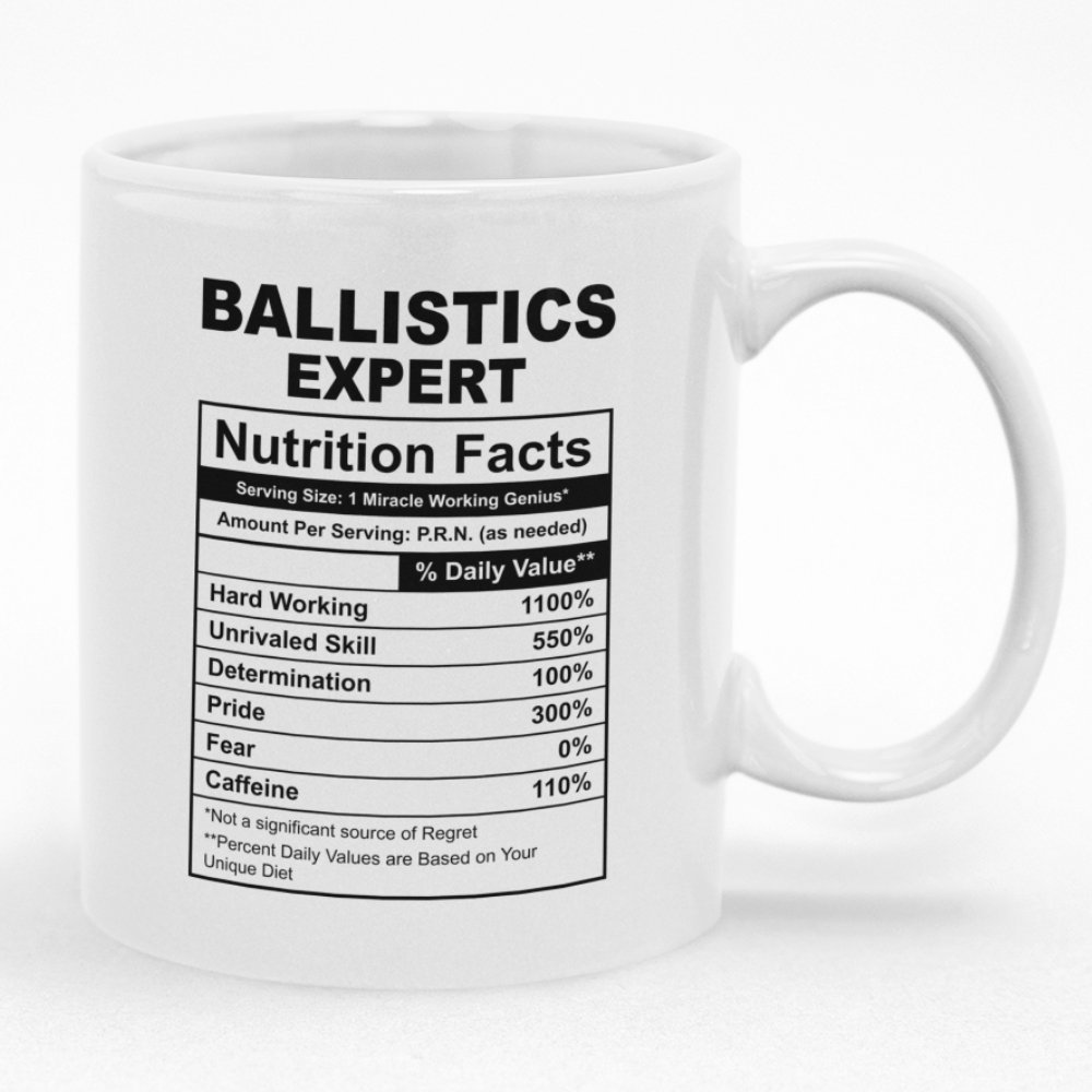 Ballistics Expert Nutrition Facts Custom Printed Novelty Mug | Shop ... Ballistics Expert Nutrition Facts Custom Printed Novelty Mug | Shop ...