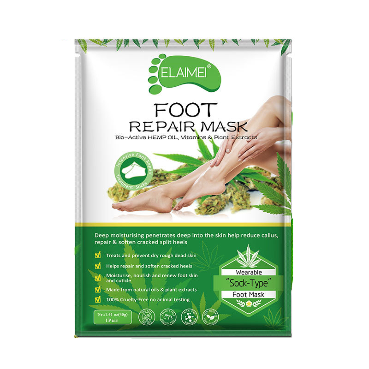 ELAIMEI Foot Mask Hemp Oil Nourishing Moisturizing Repairing Plant ...