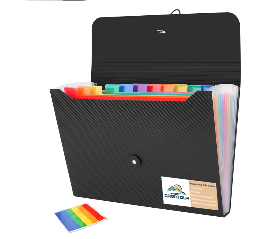 GREATOUR Rainbow A4 Expanding File Folder Concertina File 13 Partitions ...
