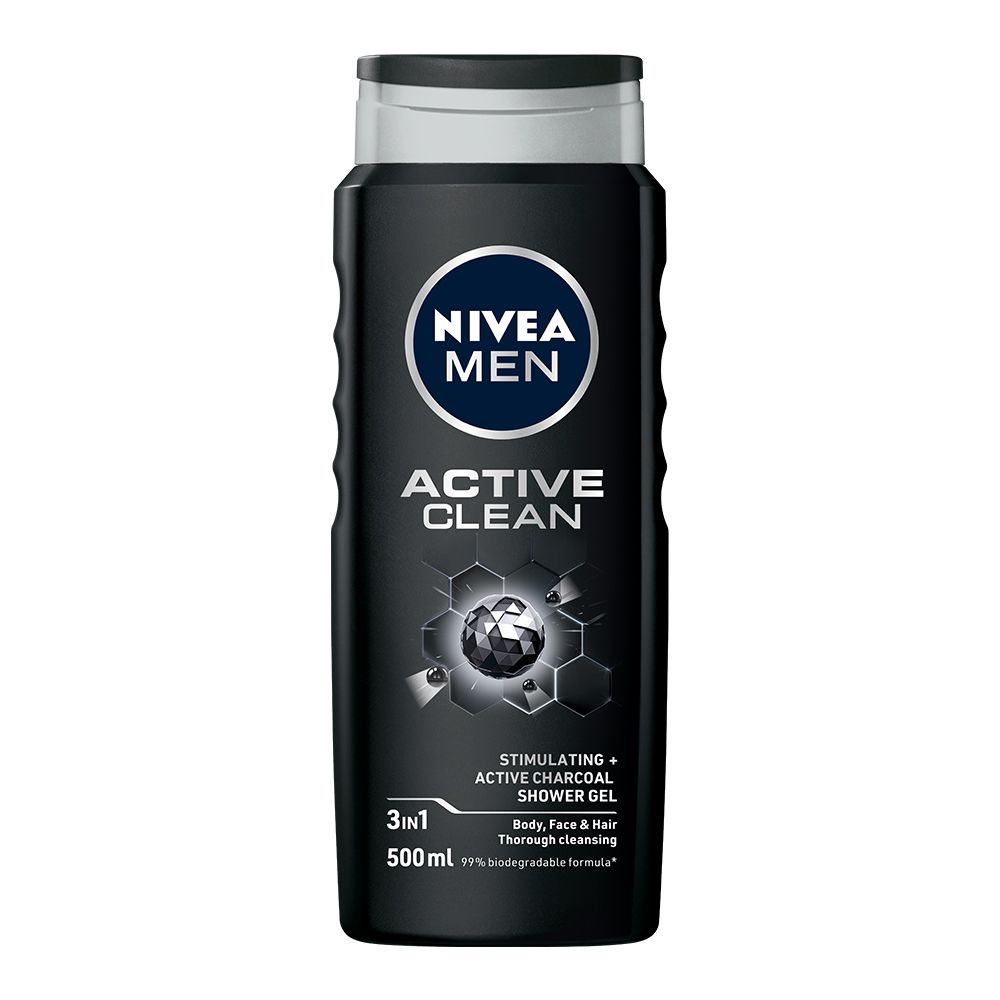 NIVEA MEN Active Clean 3in1 Shower Gel Wash with Active Charcoal, 500ml ...