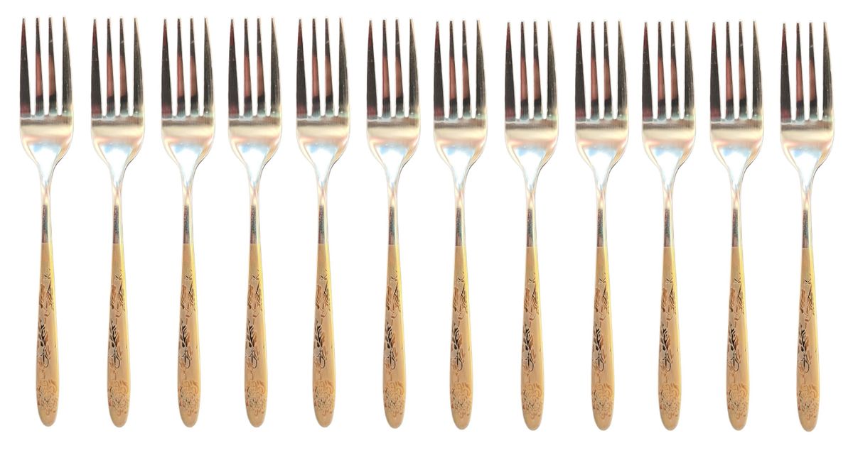 Cake Fork 12pc Stainless Steel Gold Handle Floral Pattern | Shop Today ...
