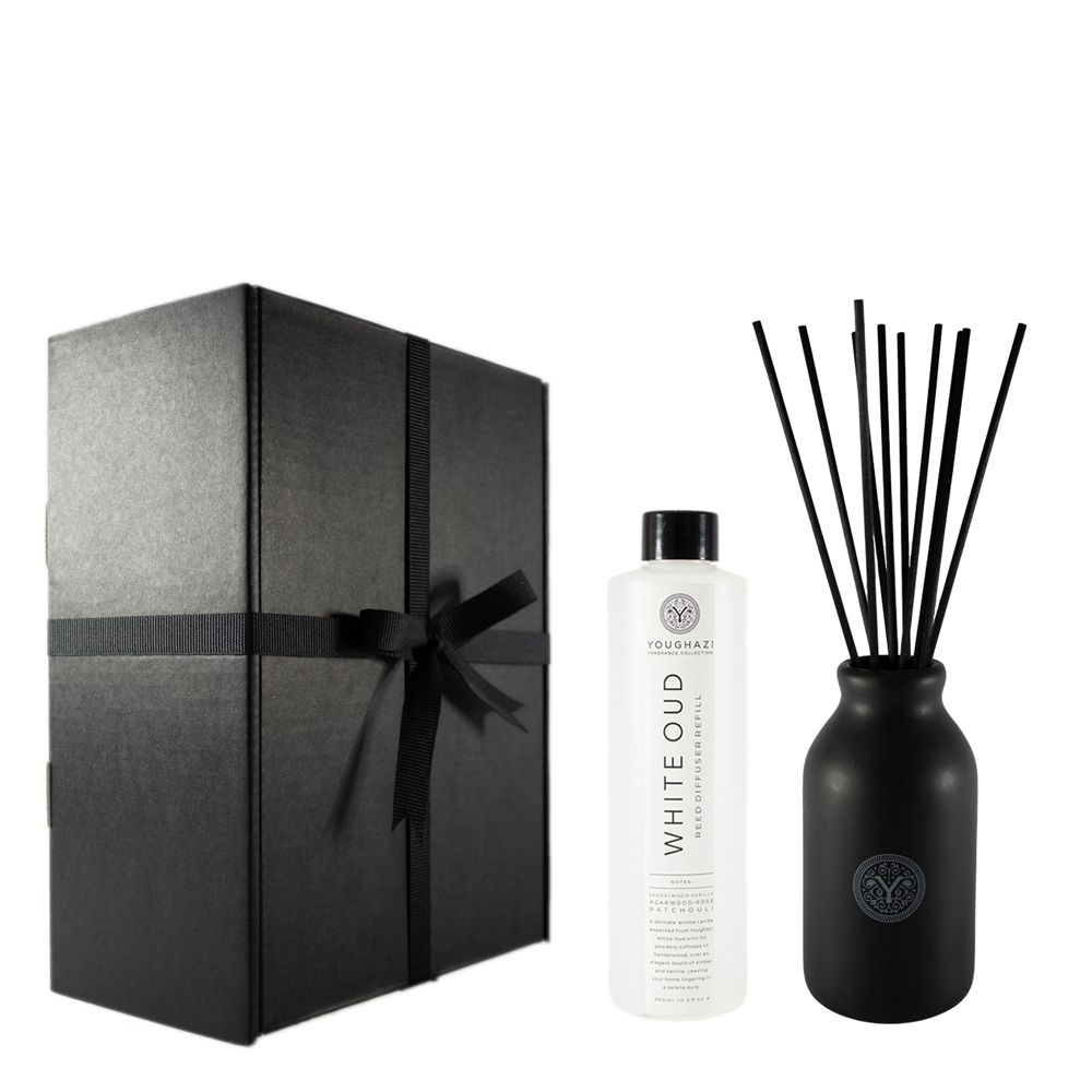 Set of White Oud Diffuser Refill 300ml + Black Ceramic + Black Reed ...