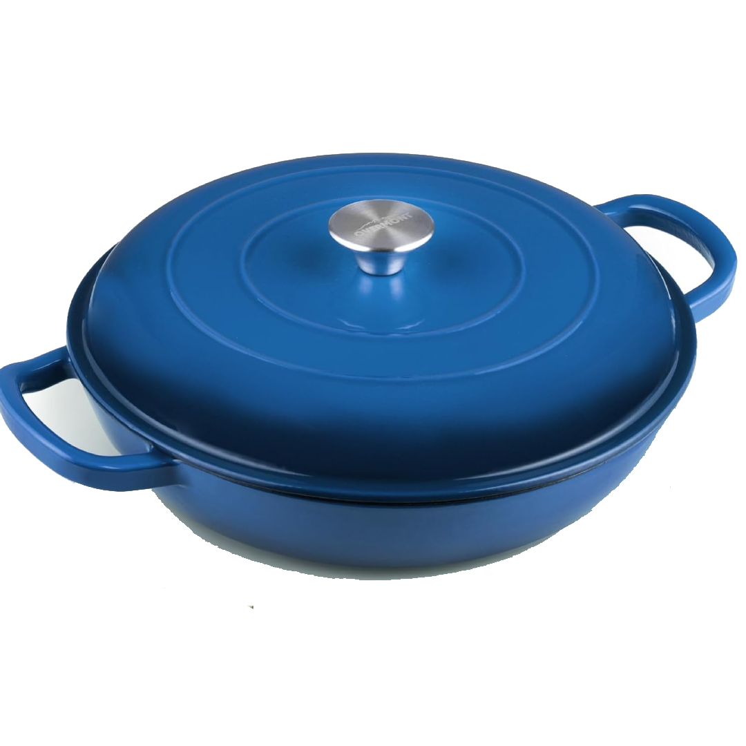 Chef's Choice Cast Iron Skillet Braiser Pan with Lid - 30cm 3L Enamel ...