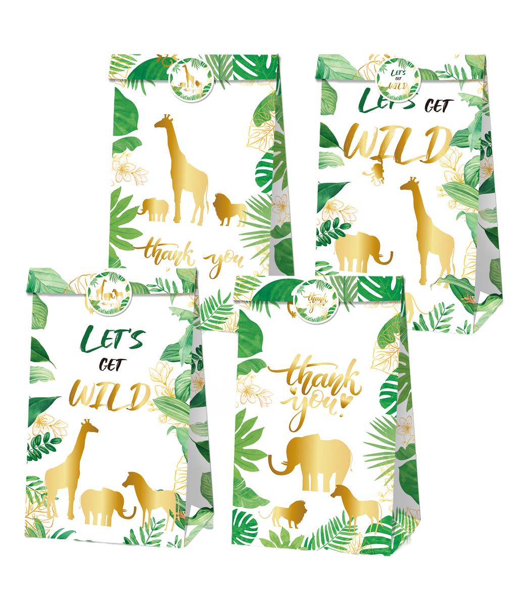 Party Favor Bags with Stickers - Lets Get Wild Safari Theme - 12 Bags ...