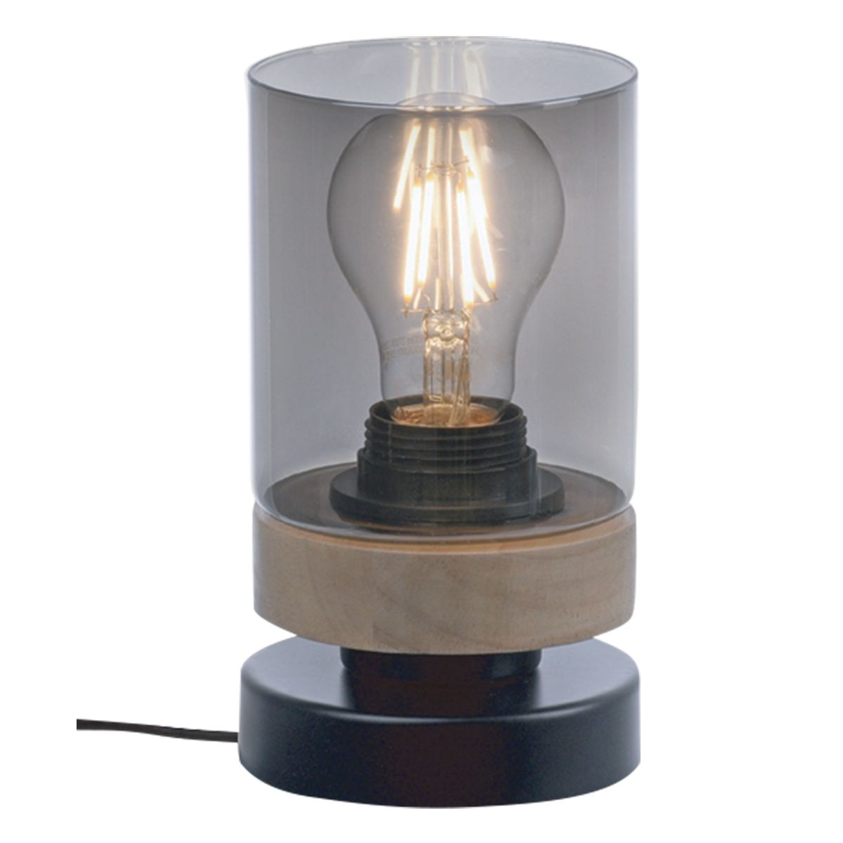 Minimalist Wood & Metal Accent Lamp with Smoked Glass - TL699 Wood ...