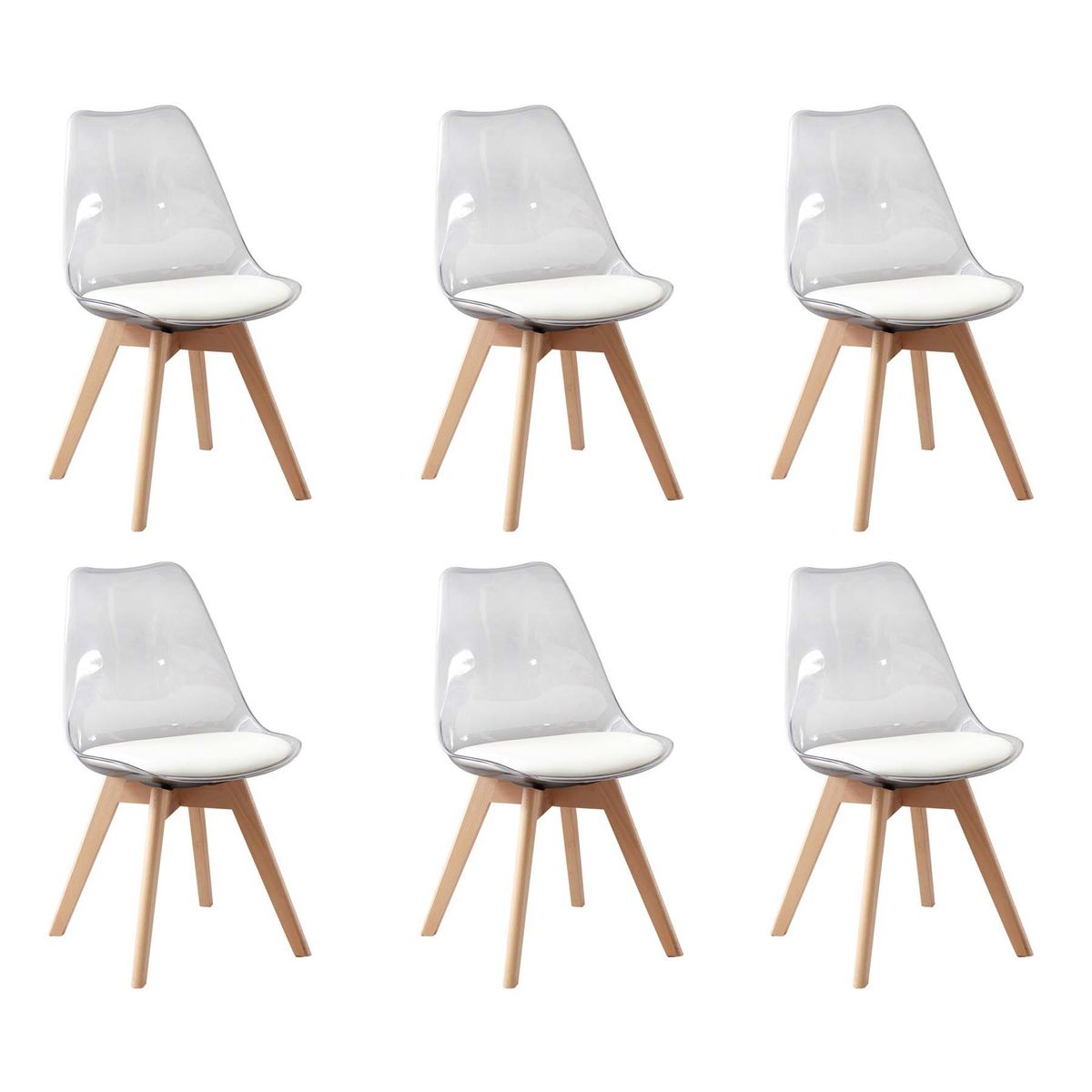 Pack of 6 Stylish Scandinavian Translucent Cushion Dining Chairs Set ...