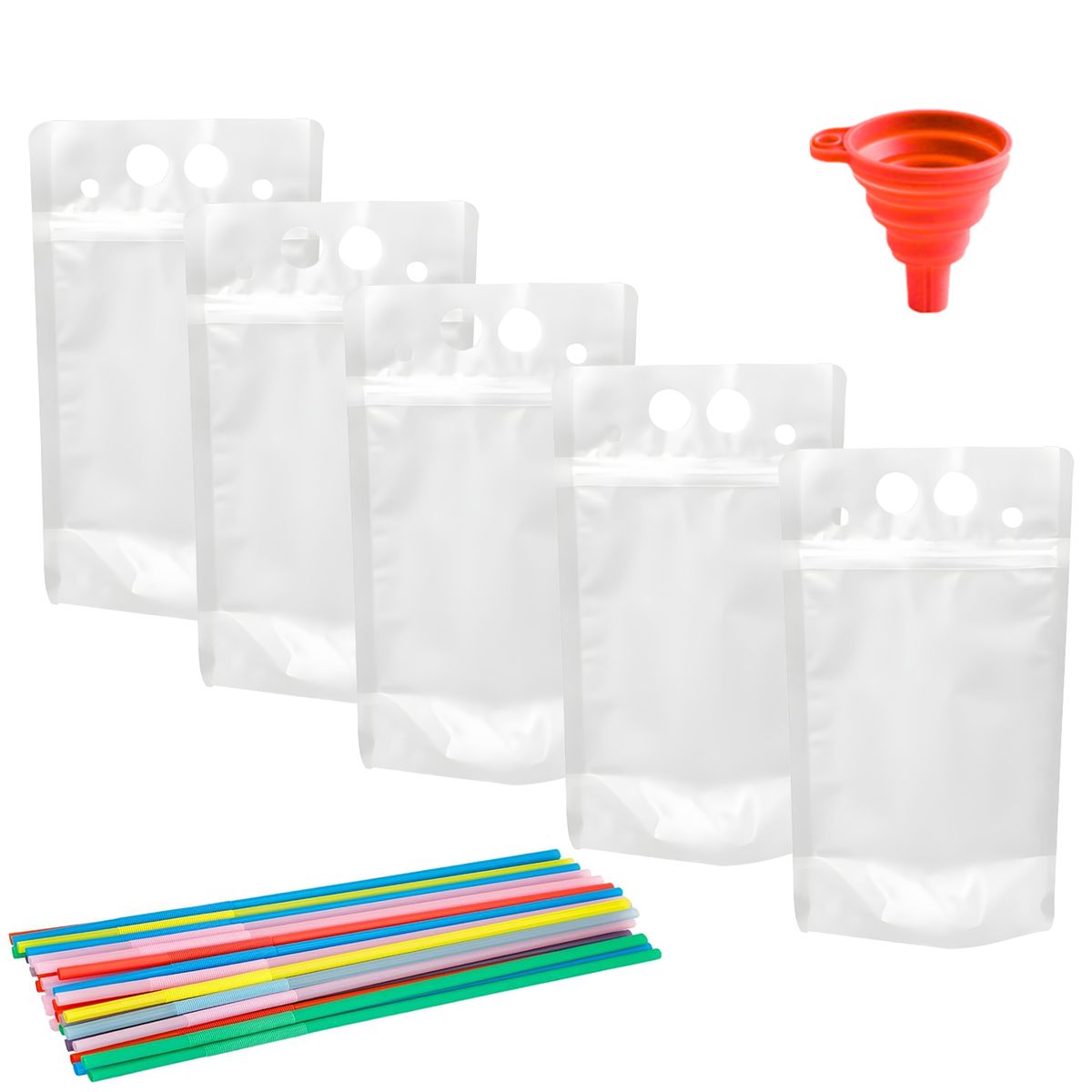 100 Pcs Drink Pouches Set Stand-up Bag Zipper Plastic Pouches&Straws ...